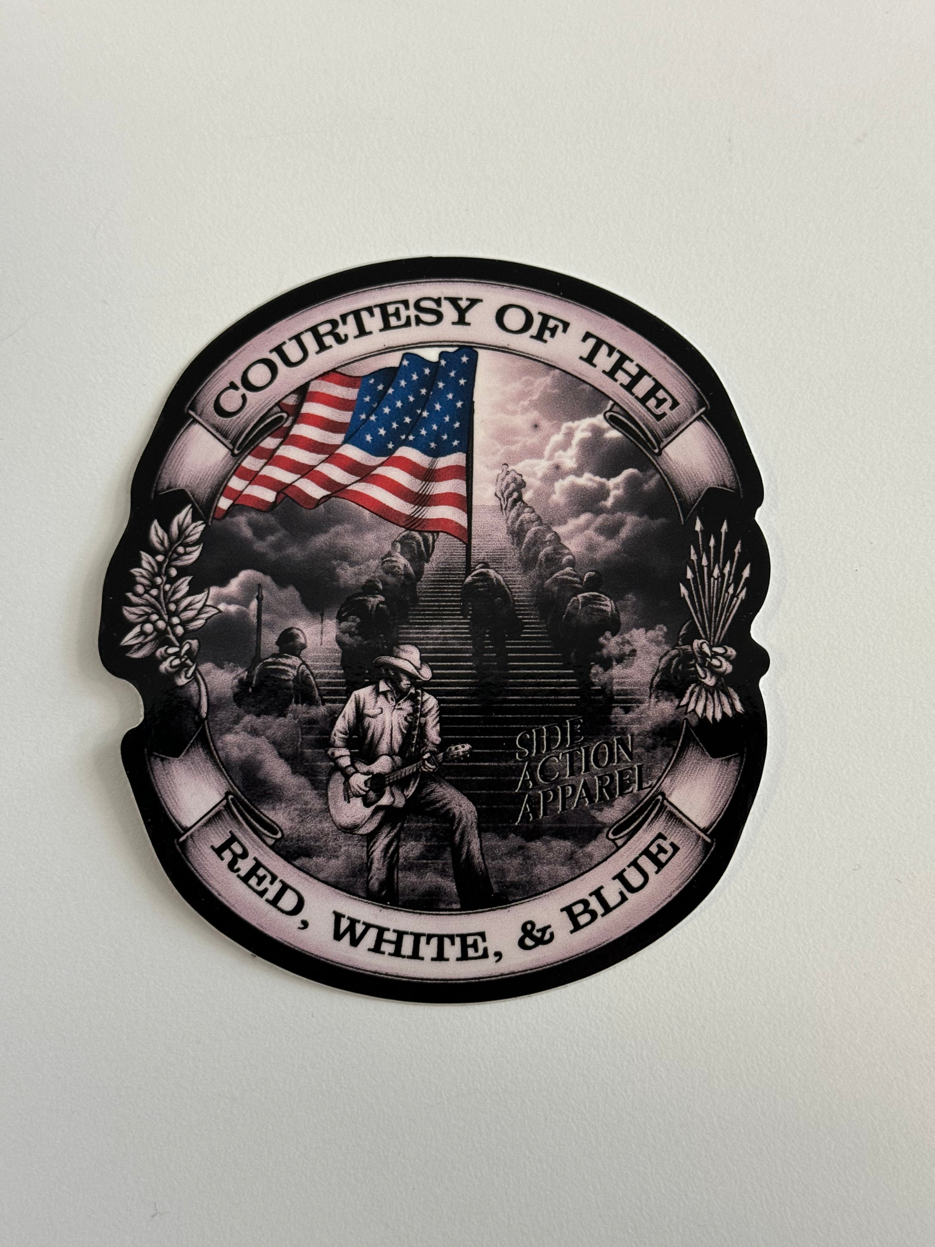 Courtesy of the Red, White and Blue - Sticker - Side Action Apparel